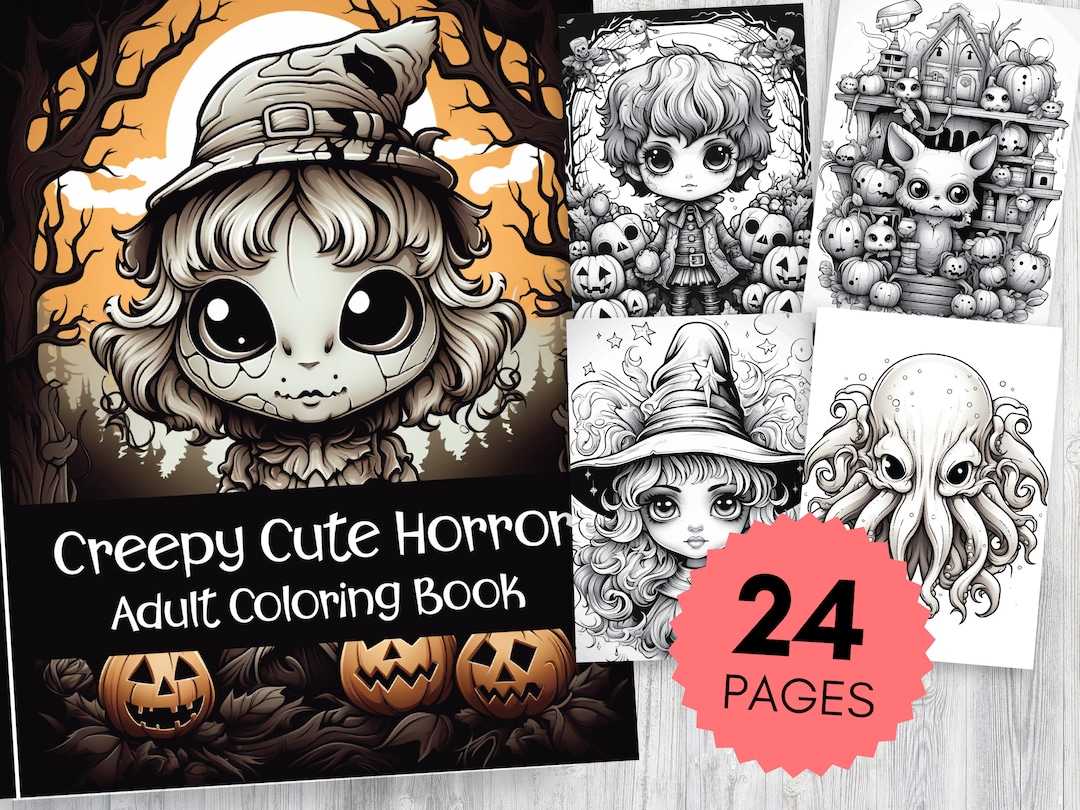 Creepy Cute Horror Grayscale Coloring Book 24 Pages Adult Coloring ...