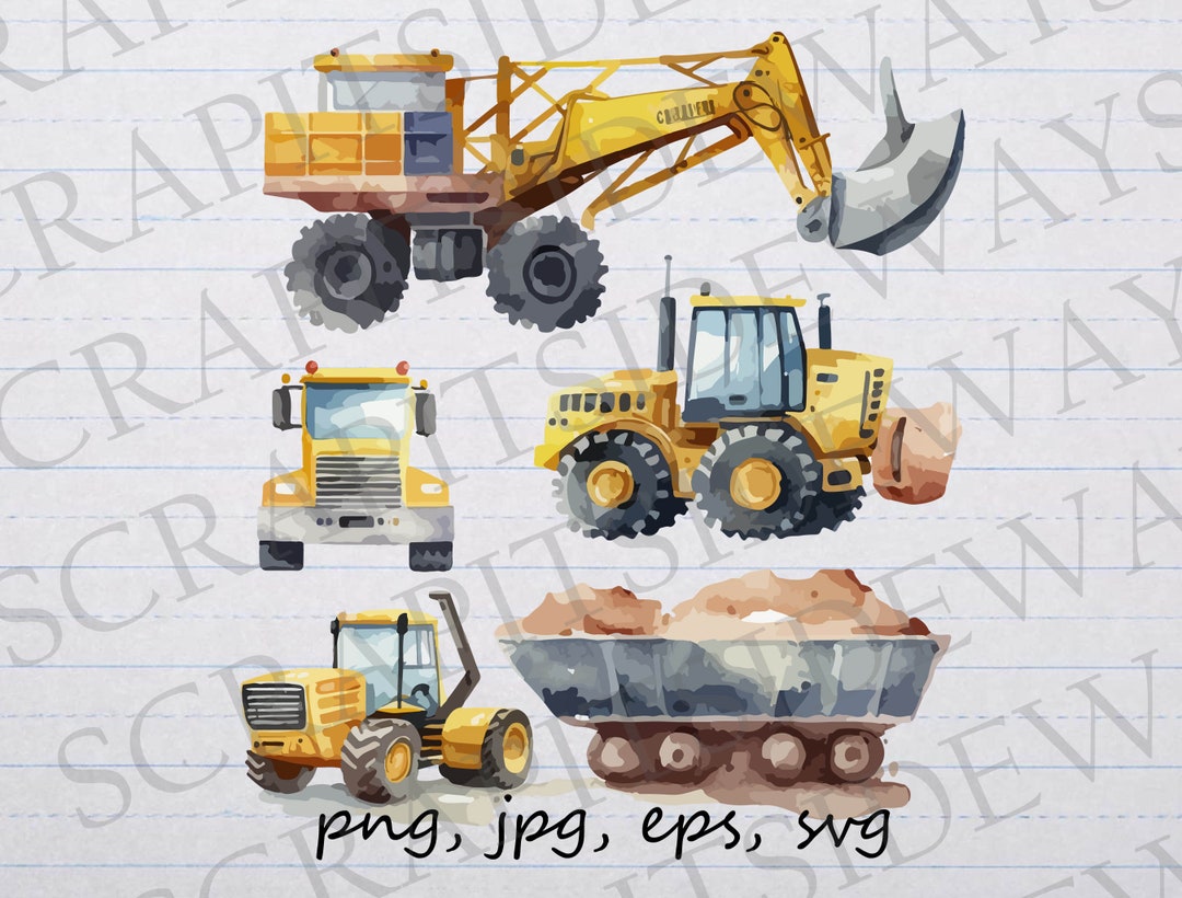 Watercolor Construction Vehicles Clipart Vector Graphic Svg Png Jpg Eps ...