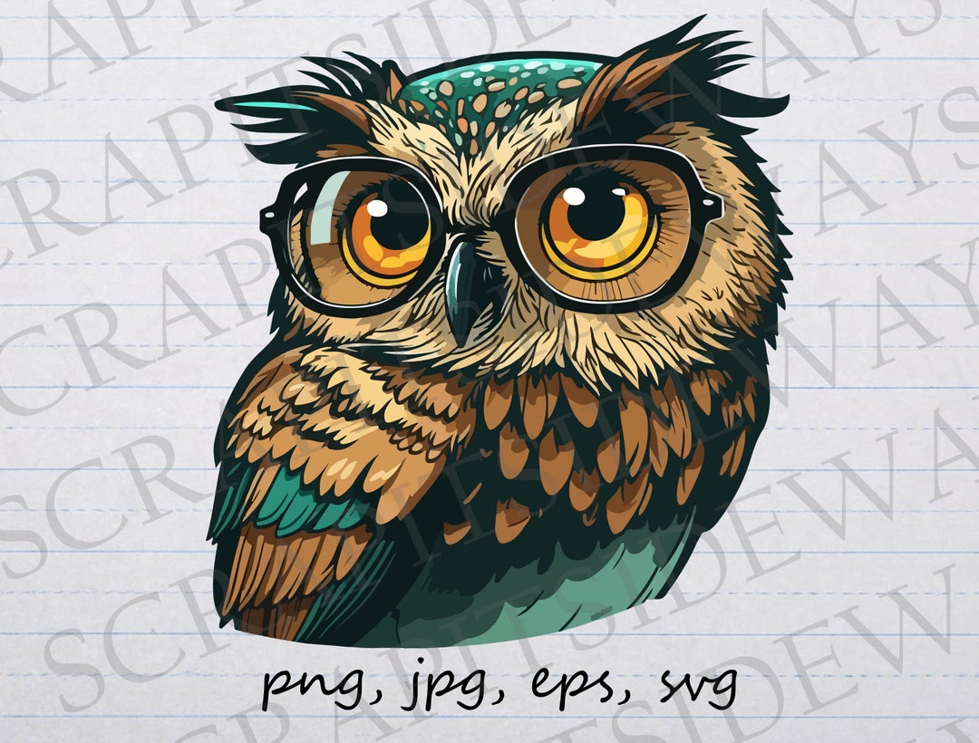 Owl in Glasses Clipart Vector Graphic Svg Png Jpg Eps Hipster Bird - Etsy