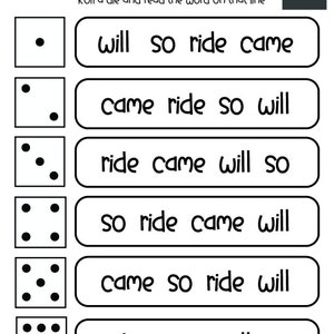 Roll and Read Sight Words Worksheets 13 Page Printable Instant Download ...