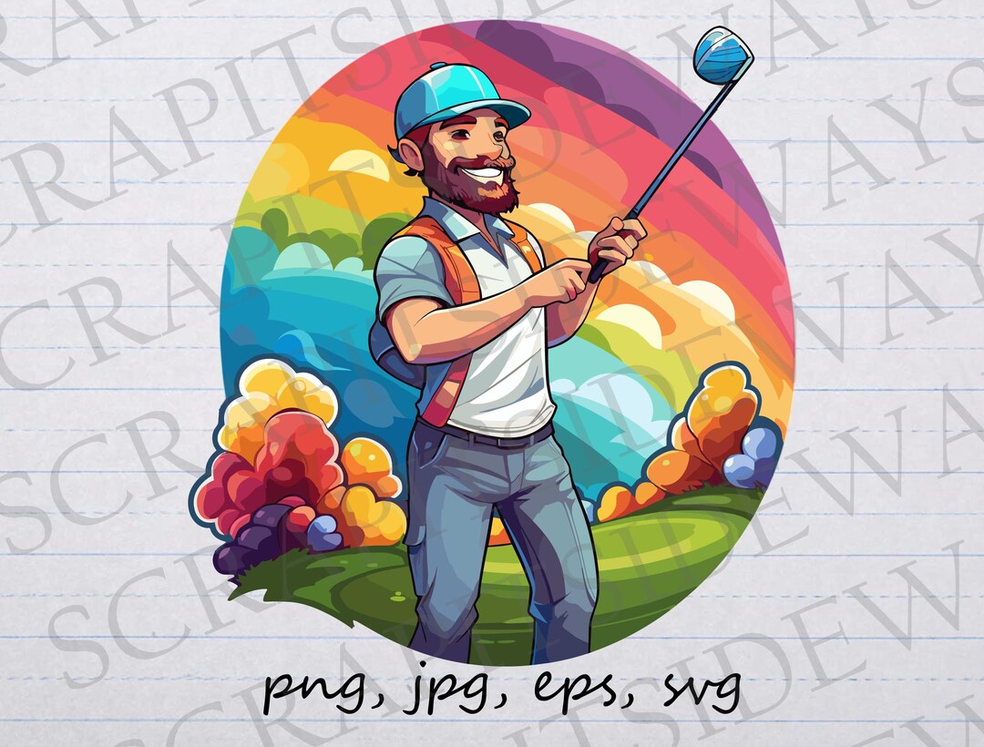 Colorful Cartoon Golfer Clipart Vector Graphic Svg Png Jpg Eps Sticker ...