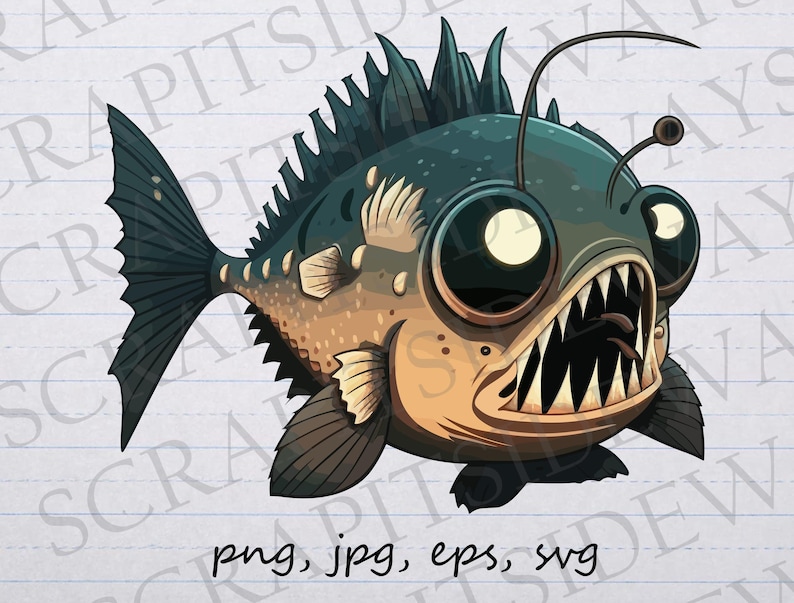 Cute Angler Fish Clipart Vector Graphic Svg Png Jpg Eps Scary - Etsy