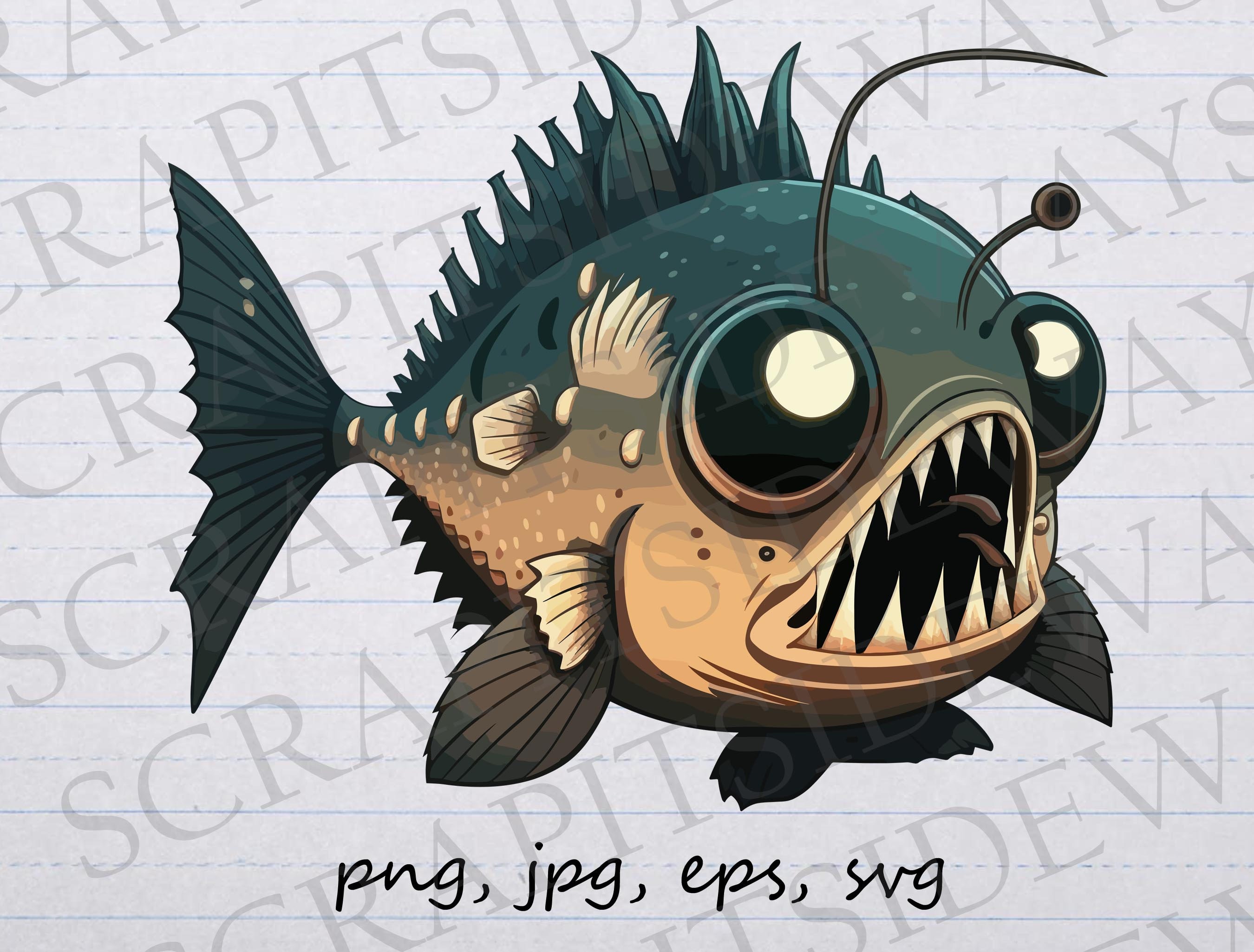 Cute Angler Fish Clipart Vector Graphic Svg Png Jpg Eps Scary - Etsy