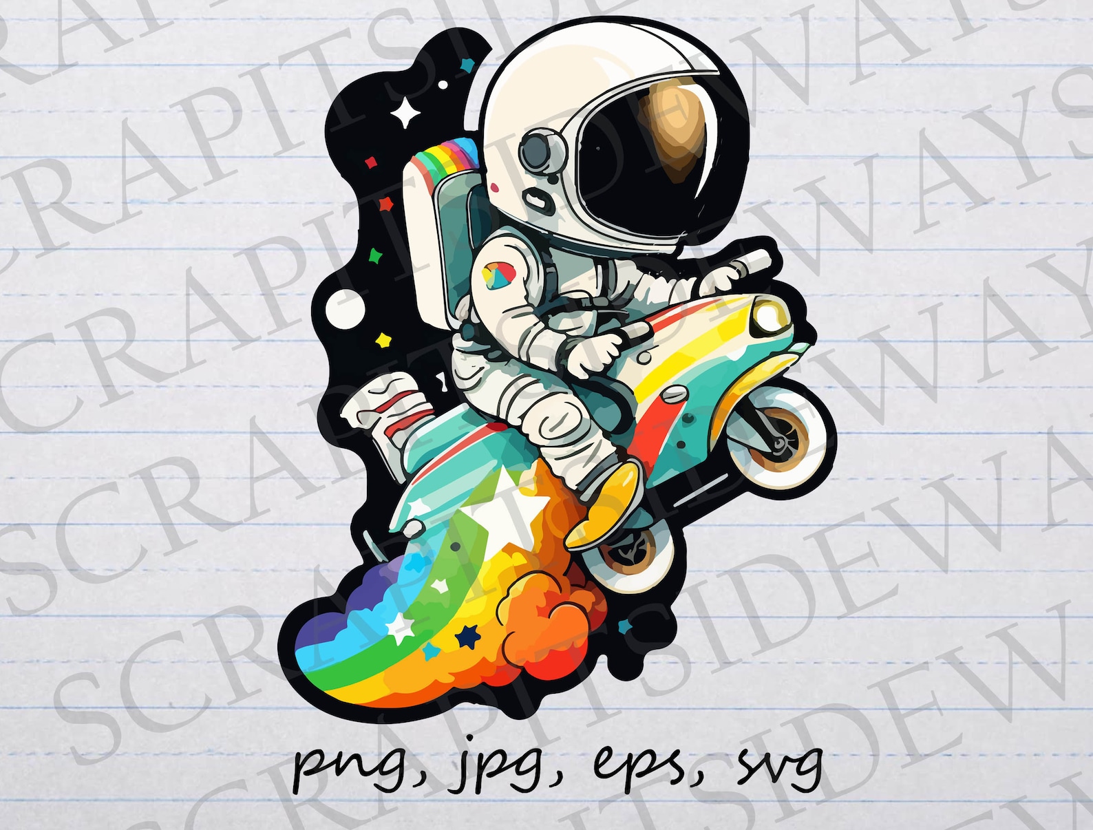 Astronaut Riding a Rainbow Clipart Vector Graphic Svg Png Jpg - Etsy