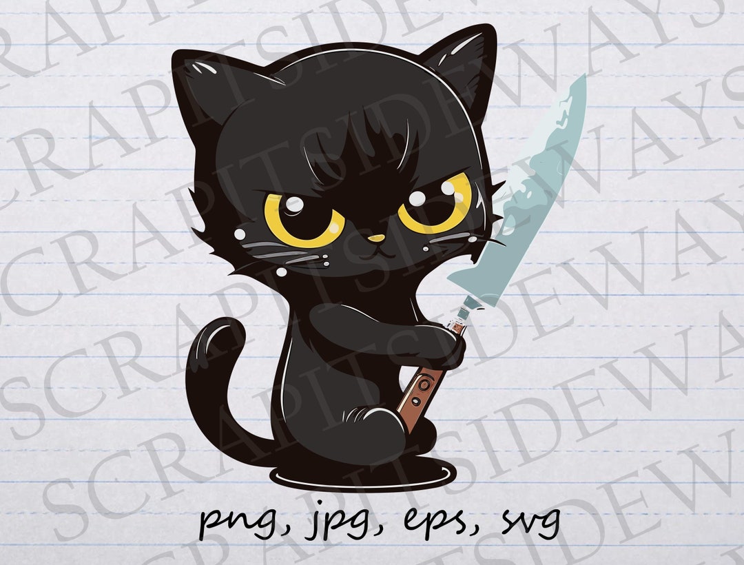 Cat With Knife Clipart Vector Graphic Svg Png Jpg Eps Creepy Kitty ...