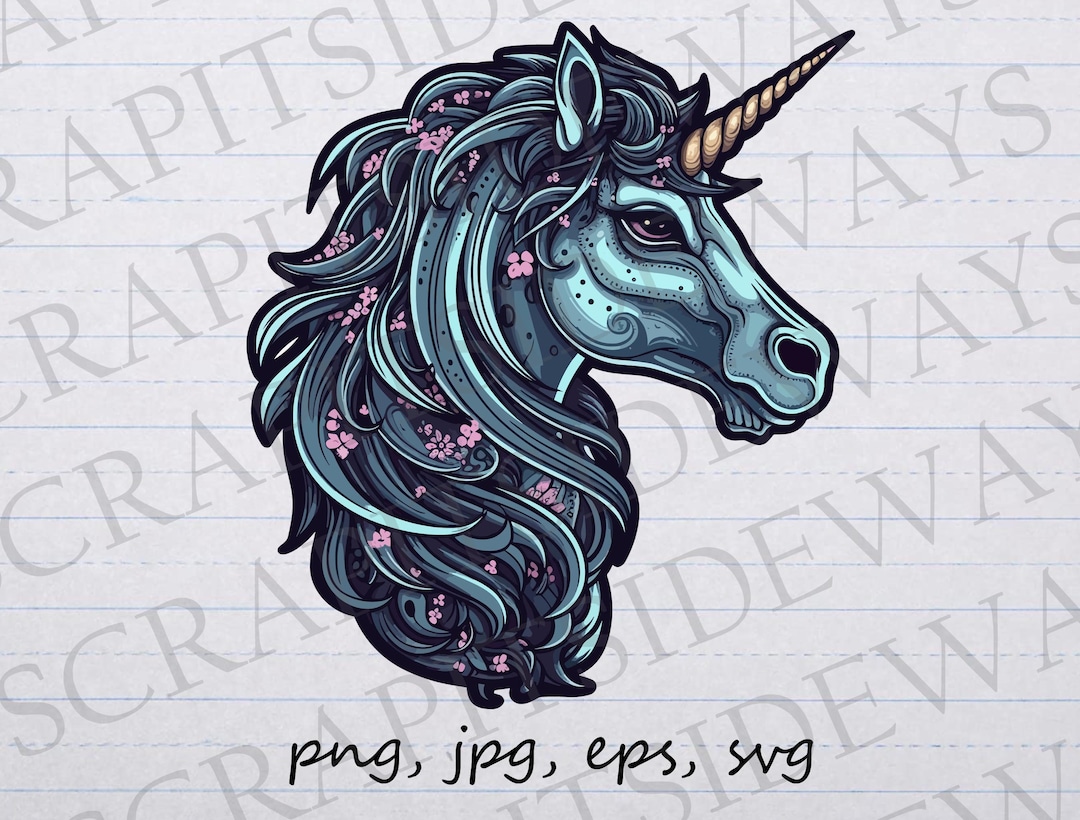 Gothic Unicorn Clip Art Clipart Vector Graphic Svg Png Jpg Eps Goth Unicorn, Dark Unicorn ...