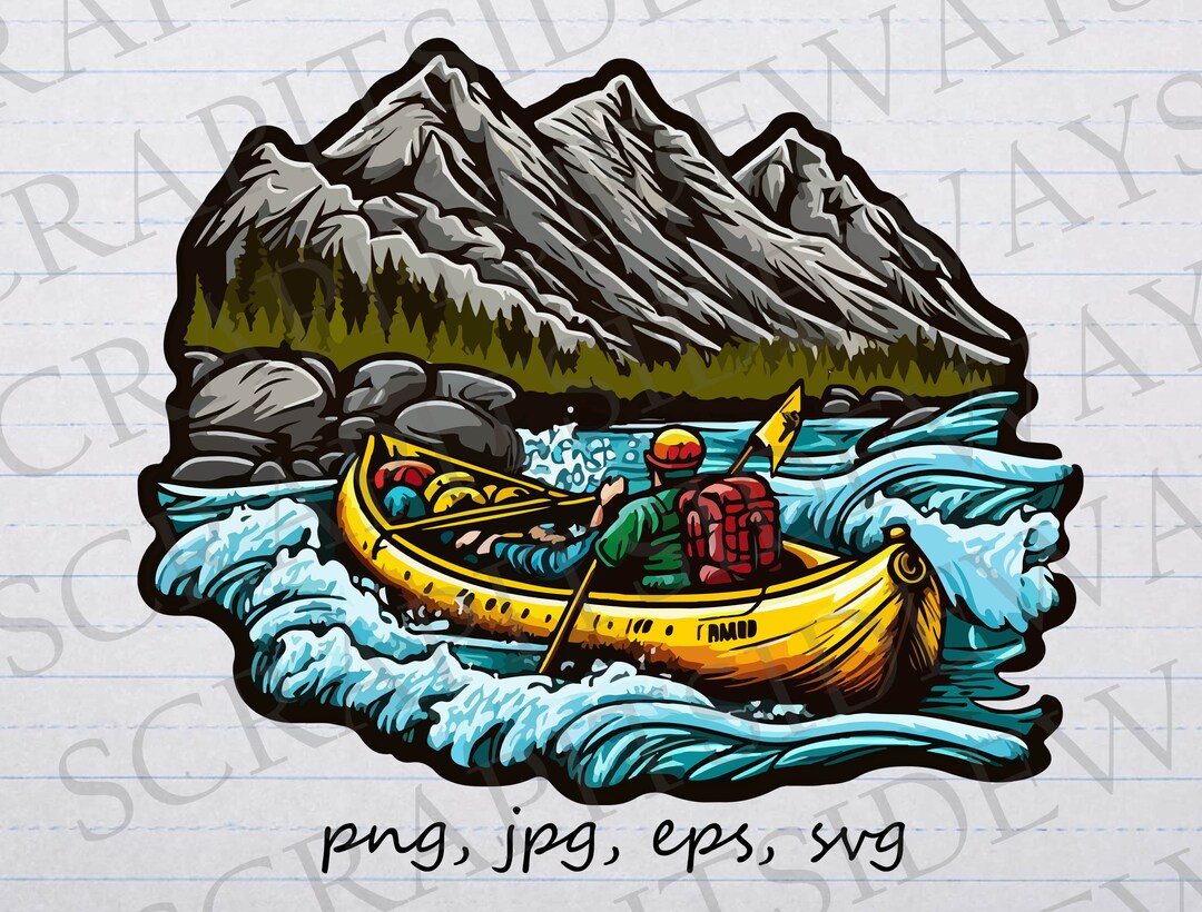 Canoeing Clipart Vector Graphic Svg Png Jpg Eps Canoe Mountains Scene ...