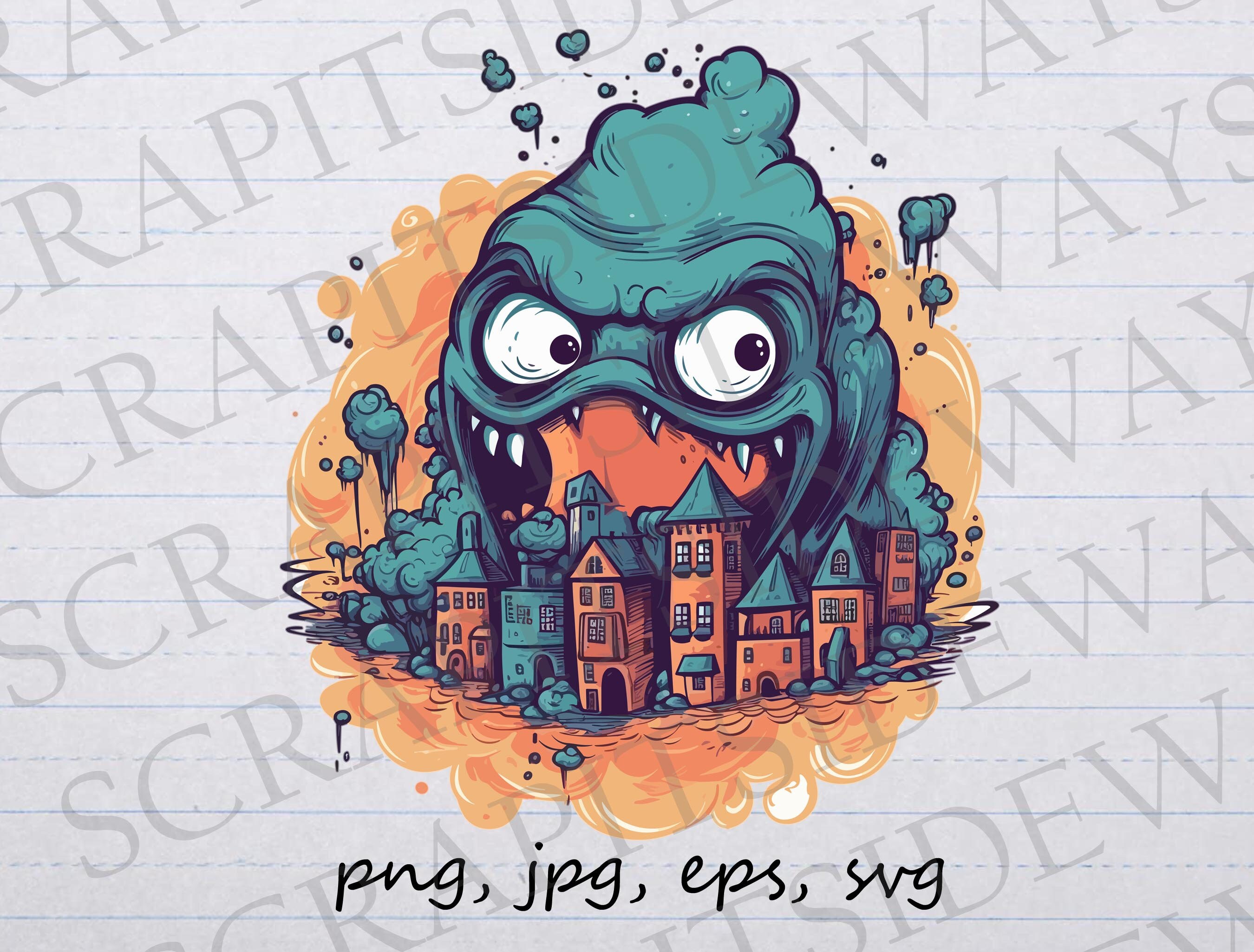 Monster Attacking City Clipart Vector Graphic Svg Png Jpg Eps - Etsy