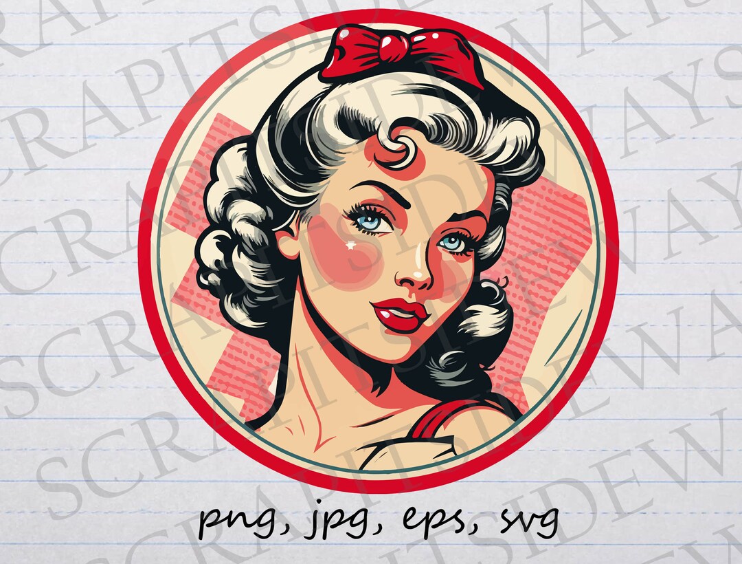 Vintage Pinup Girl 2 Clipart Vector Graphic Svg Png Jpg Eps Pin-up ...