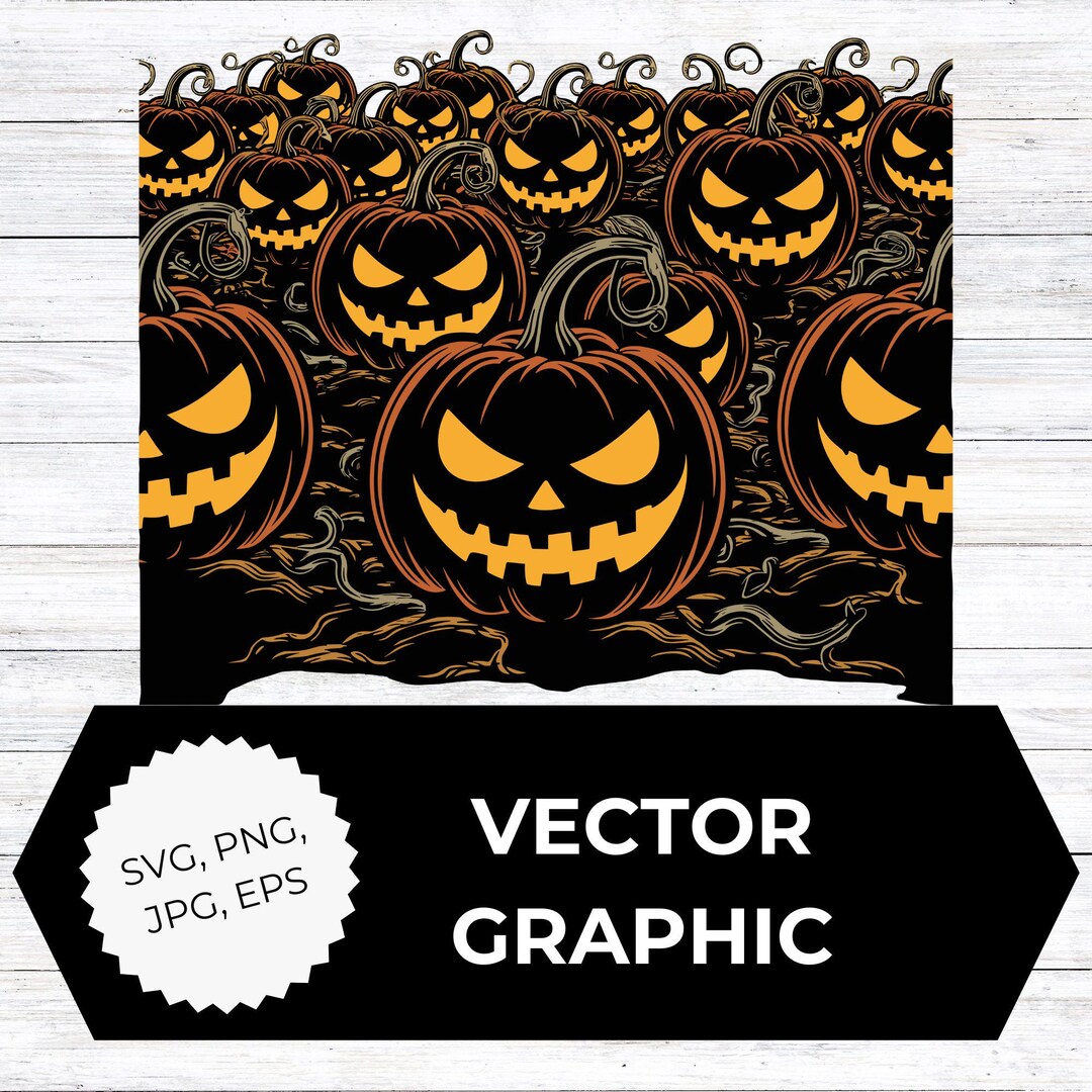 Creepy Pumpkin Patch Clipart | Glowing Jack O Lanterns in Field Svg Png ...