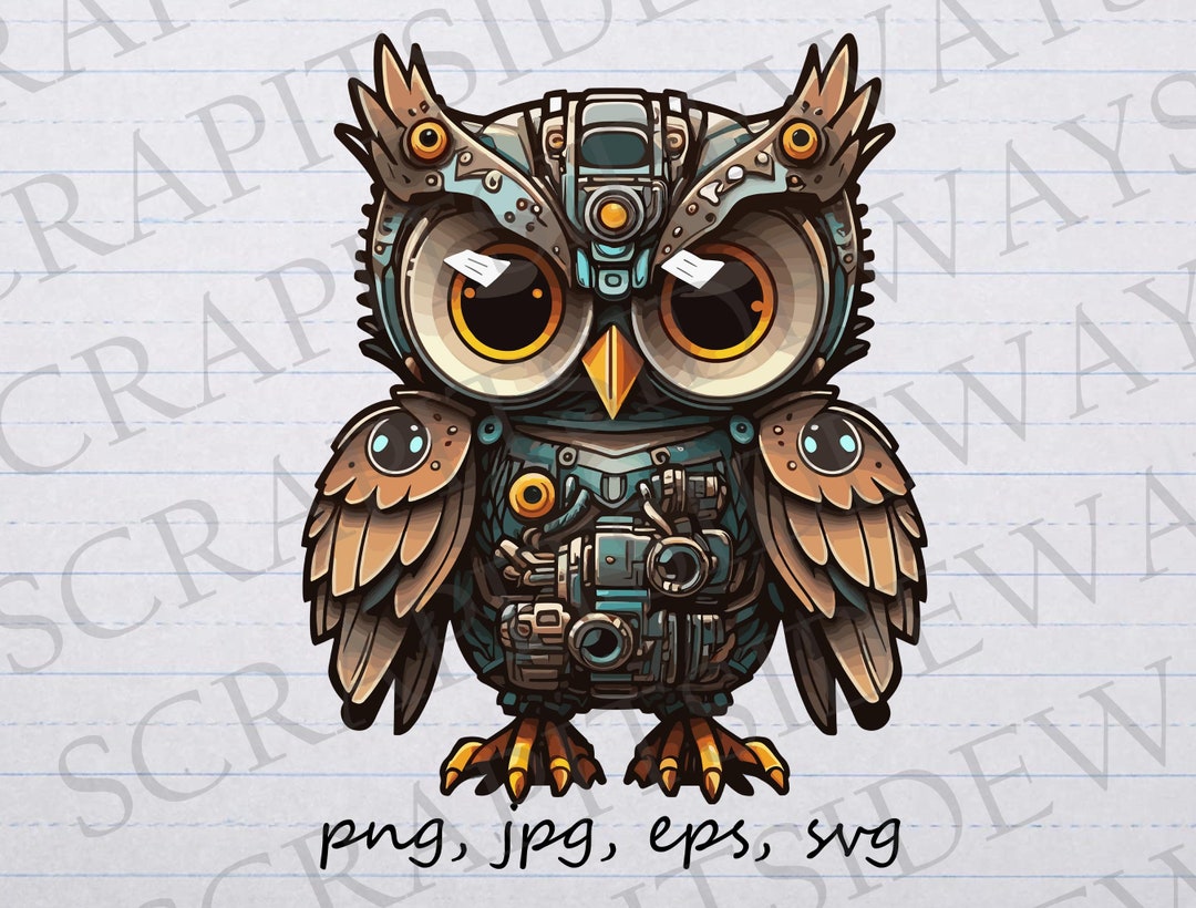 Steampunk Robot Owl Clipart Vector Graphic Svg Png Jpg Eps Sci Fi ...