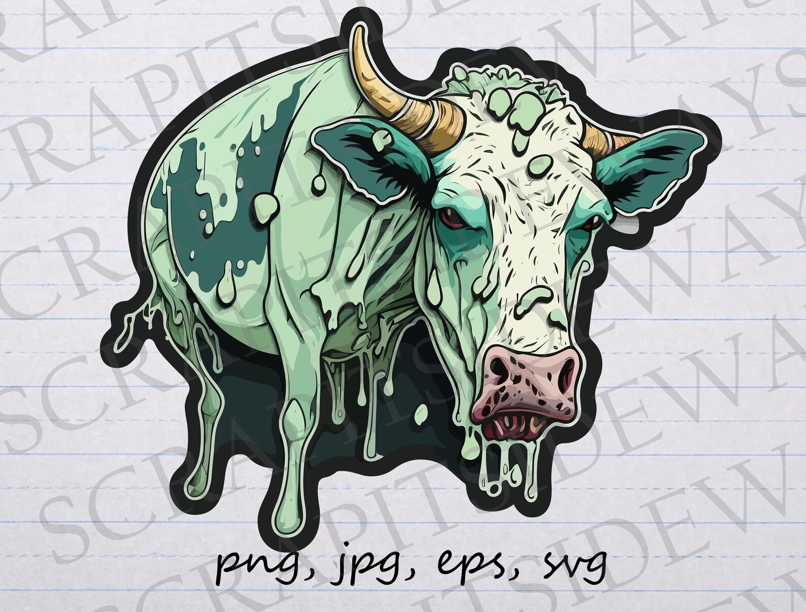 Zombie Cow Clipart Vector Graphic Svg Png Jpg Eps Creepy Halloween ...
