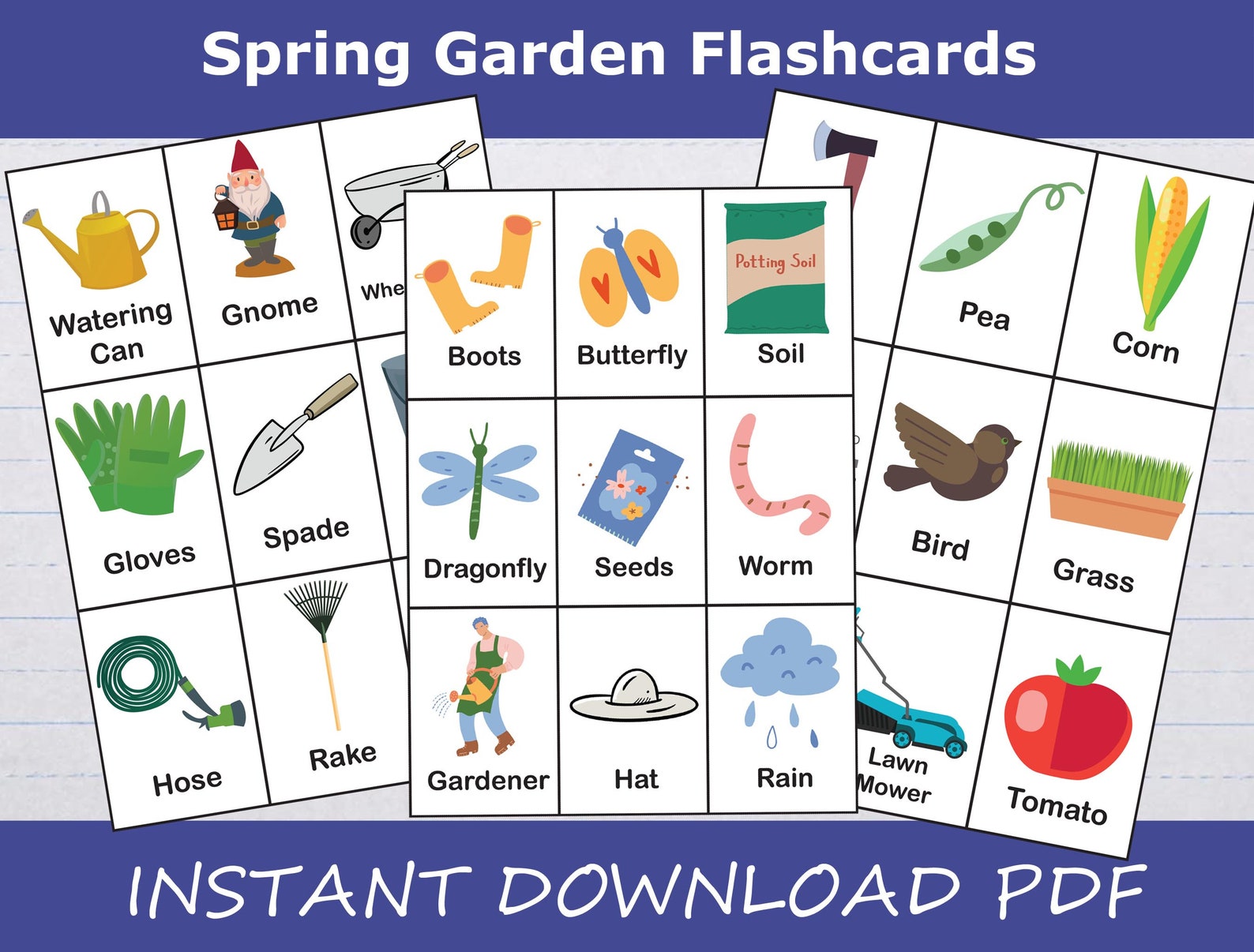 Set of 27 Spring Garden Flashcards Vocabulary Words Printable Instant ...