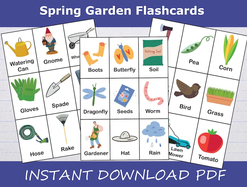 Set of 27 Spring Garden Flashcards Vocabulary Words Printable - Etsy
