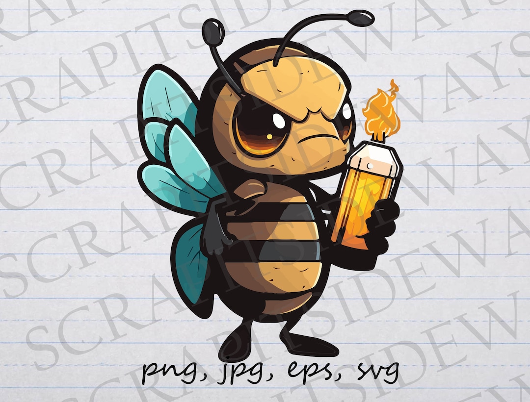 Angry Bee Clipart Vector Graphic Svg Png Jpg Eps Bee With Fire - Etsy ...