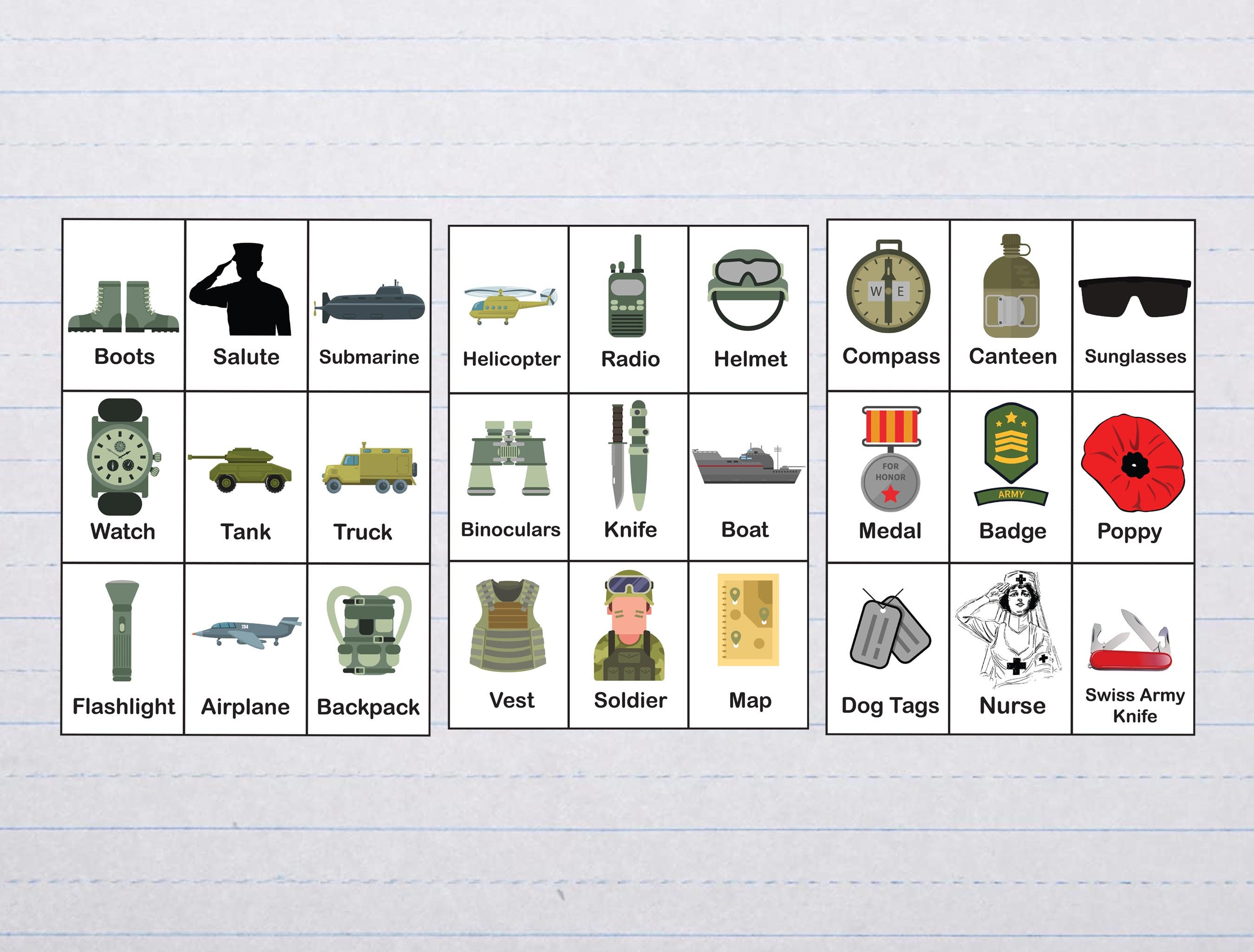 Set of 27 Military Army Flashcards Vocabulary Words Printable - Etsy ...