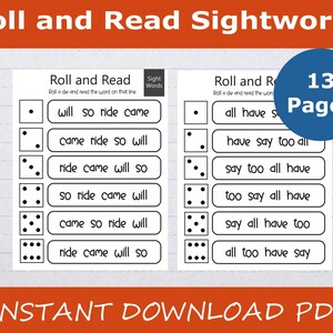 Roll and Read Sight Words Worksheets 13 Page Printable Instant Download ...