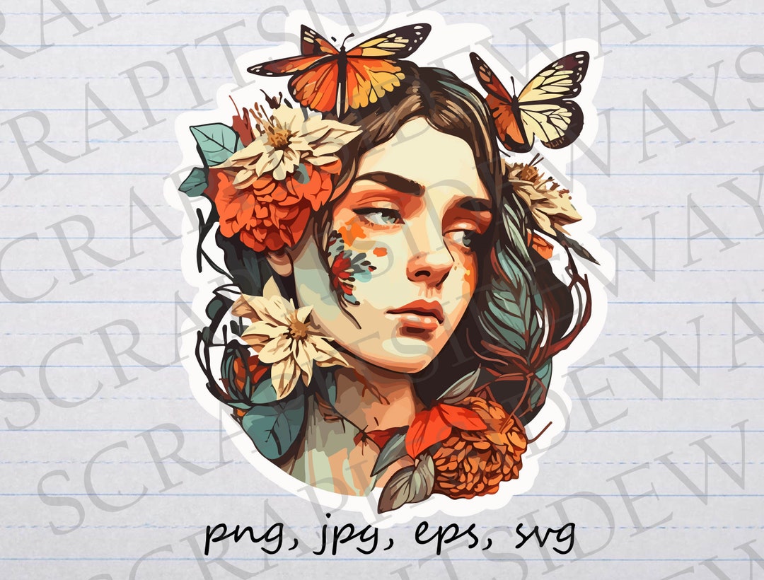 Beautiful Butterfly Woman Clipart Vector Graphic Svg Png Jpg Eps ...