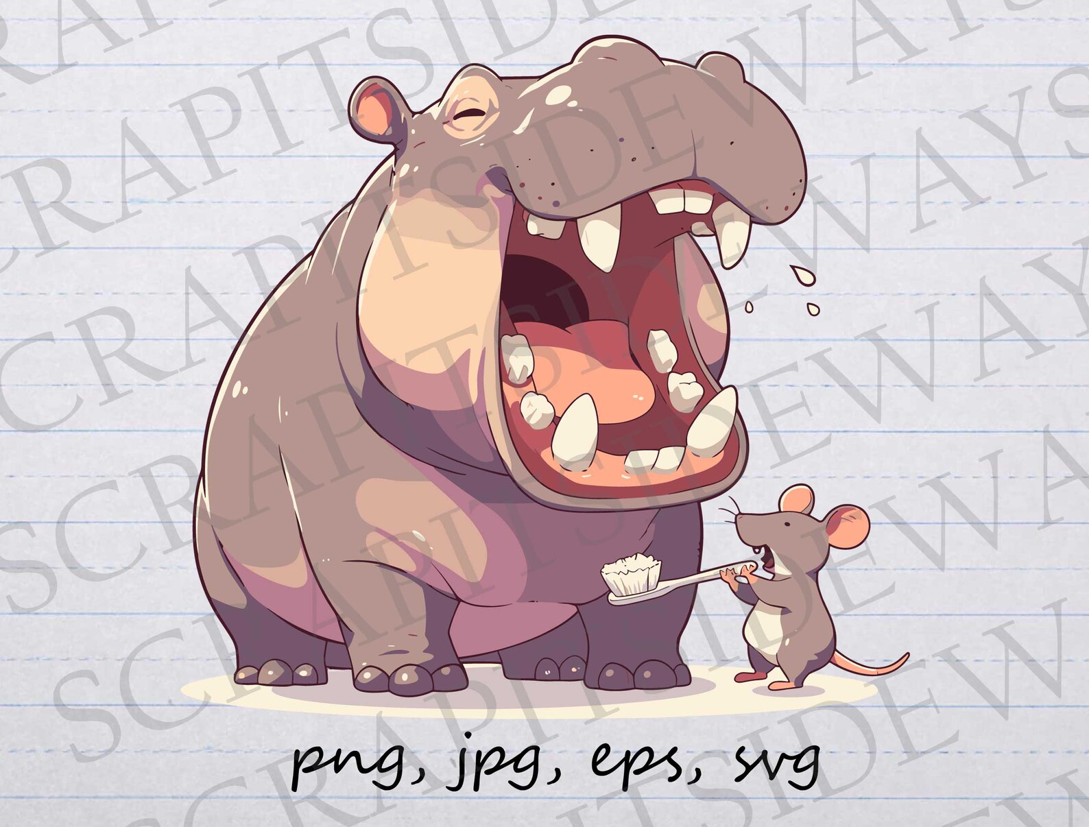 Cute Hippo Brushing Teeth Clip Art Clipart Vector Graphic Svg Png Jpg ...