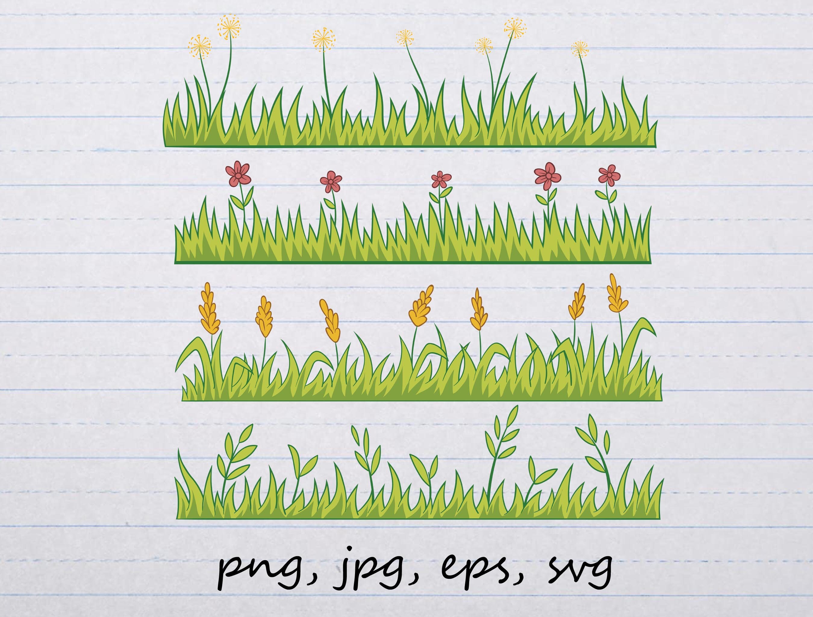 Bundle of 4 Grass Borders Clipart Vector Graphics Elements Svg | Etsy