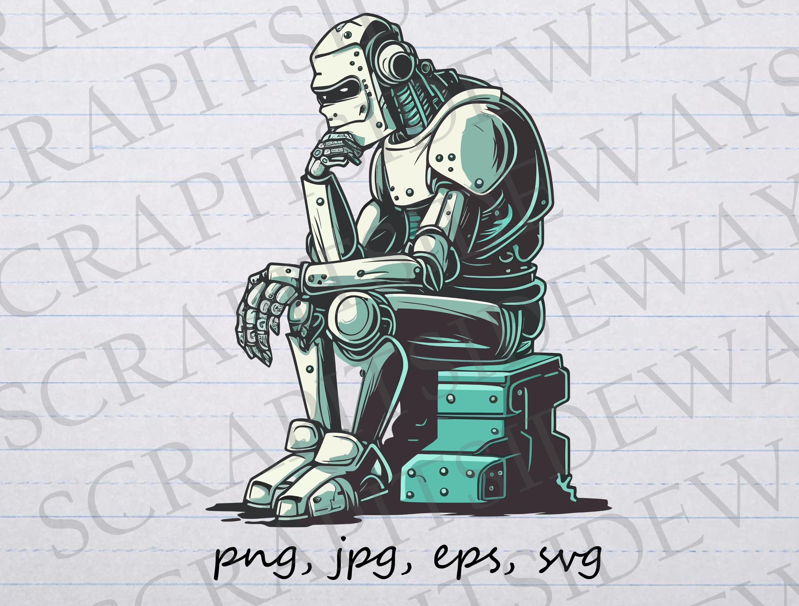 Robot Thinker Clipart Vector Graphic Svg Png Jpg Eps Sticker - Etsy