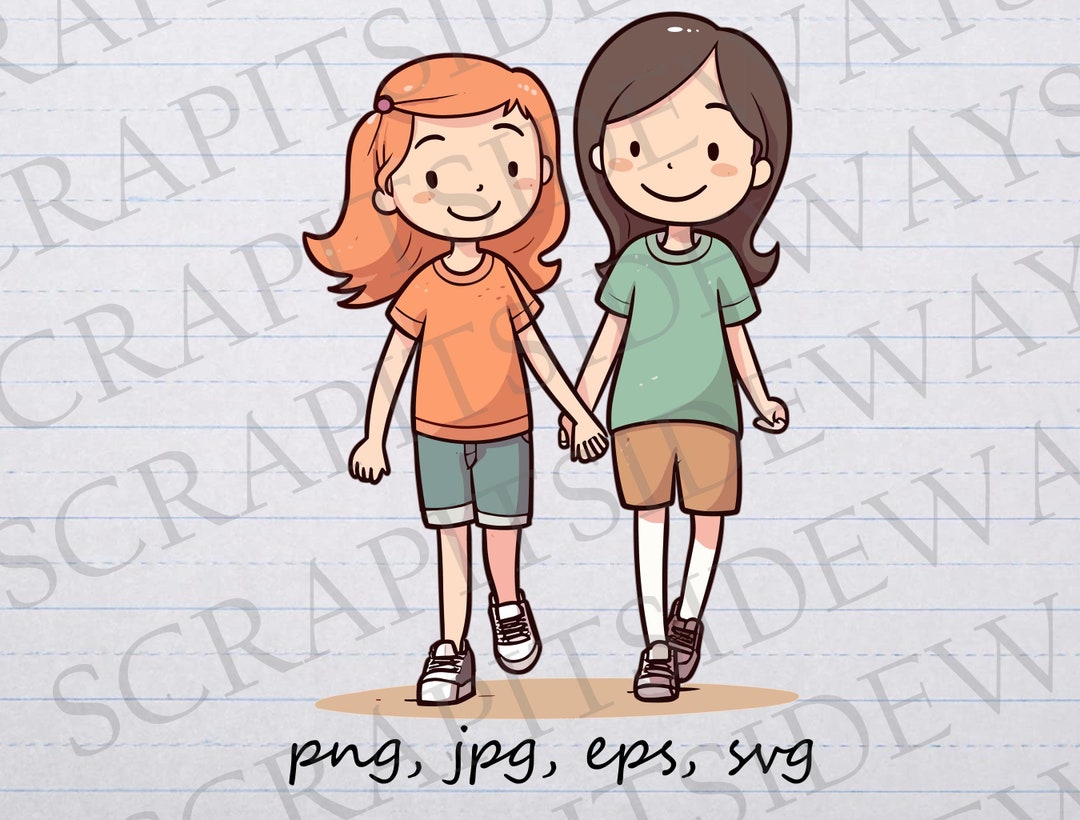 Cute Girl Best Friends Clip Art Clipart Vector Graphic Svg Png Jpg Eps ...