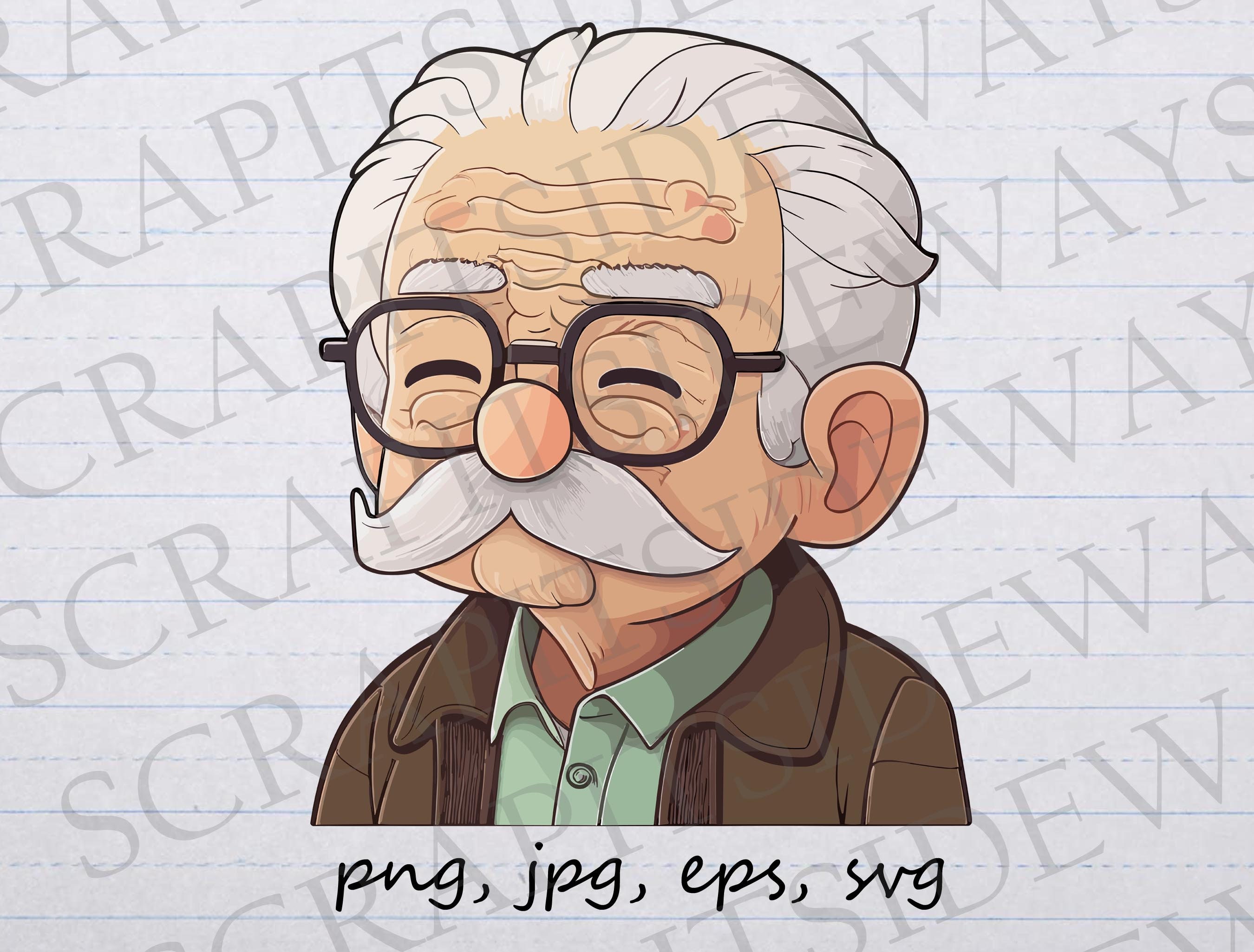 Cute Old Man Clipart Vector Graphic Svg Png Jpg Eps Grandpa Kawaii T-shirt Design Sticker Design ...