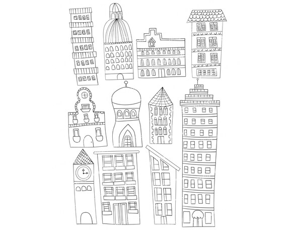 Set of 11 Doodle Buildings City Graphics Clipart Images | Etsy