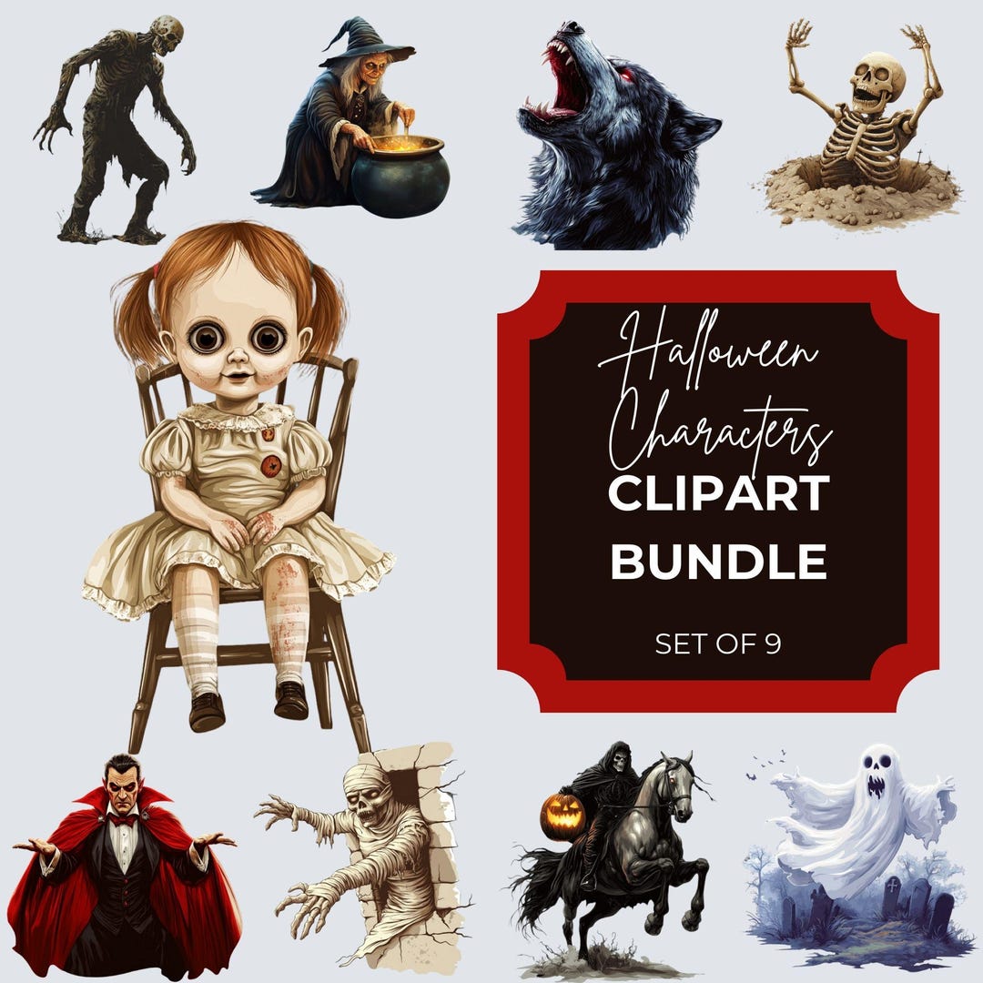 Creepy Halloween Monster Clipart Set of 9 | Realistic Ghoul PNG Images ...