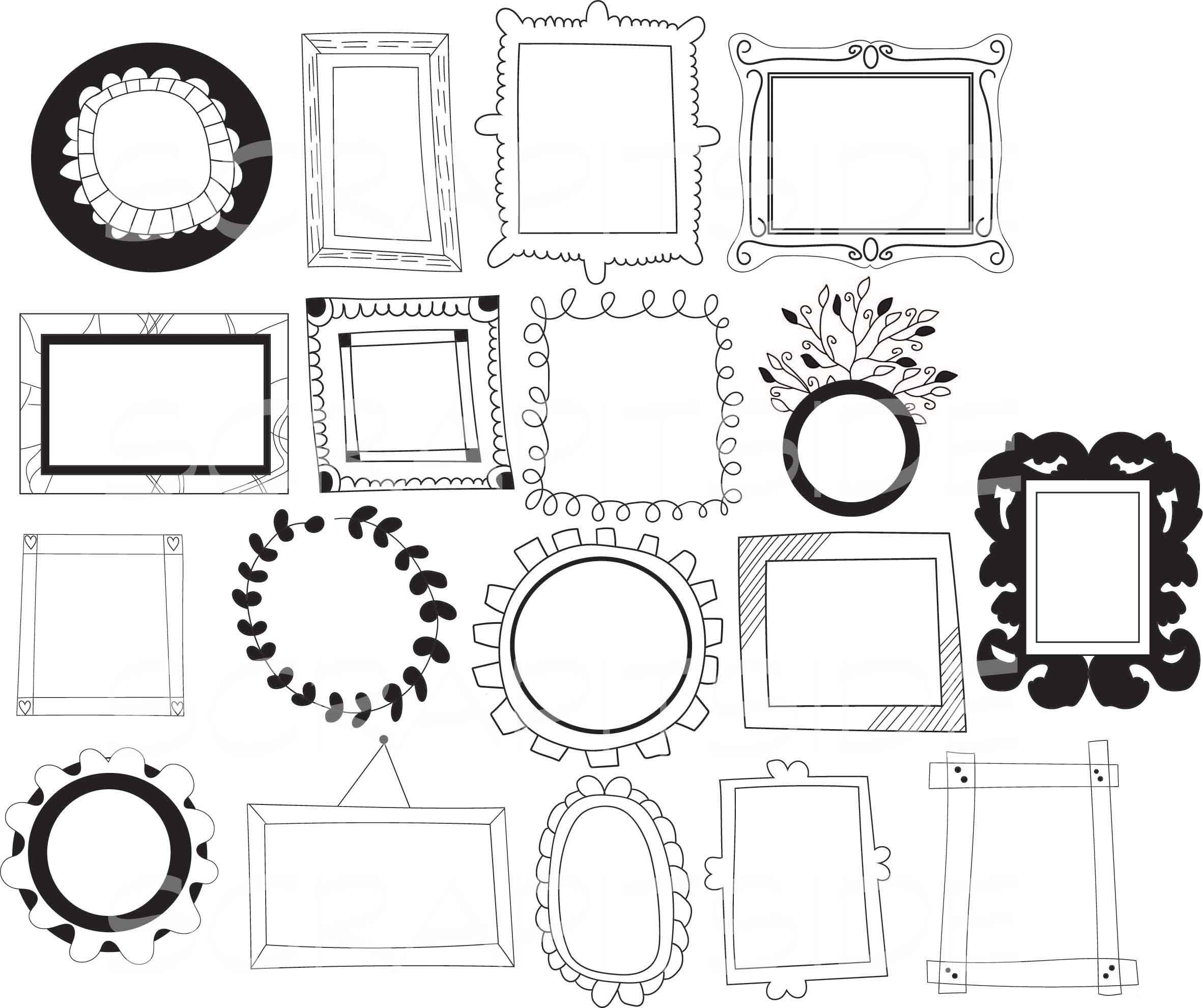 Set of 18 Doodle Picture Frames Clipart Vector Graphics Digital Stamps ...