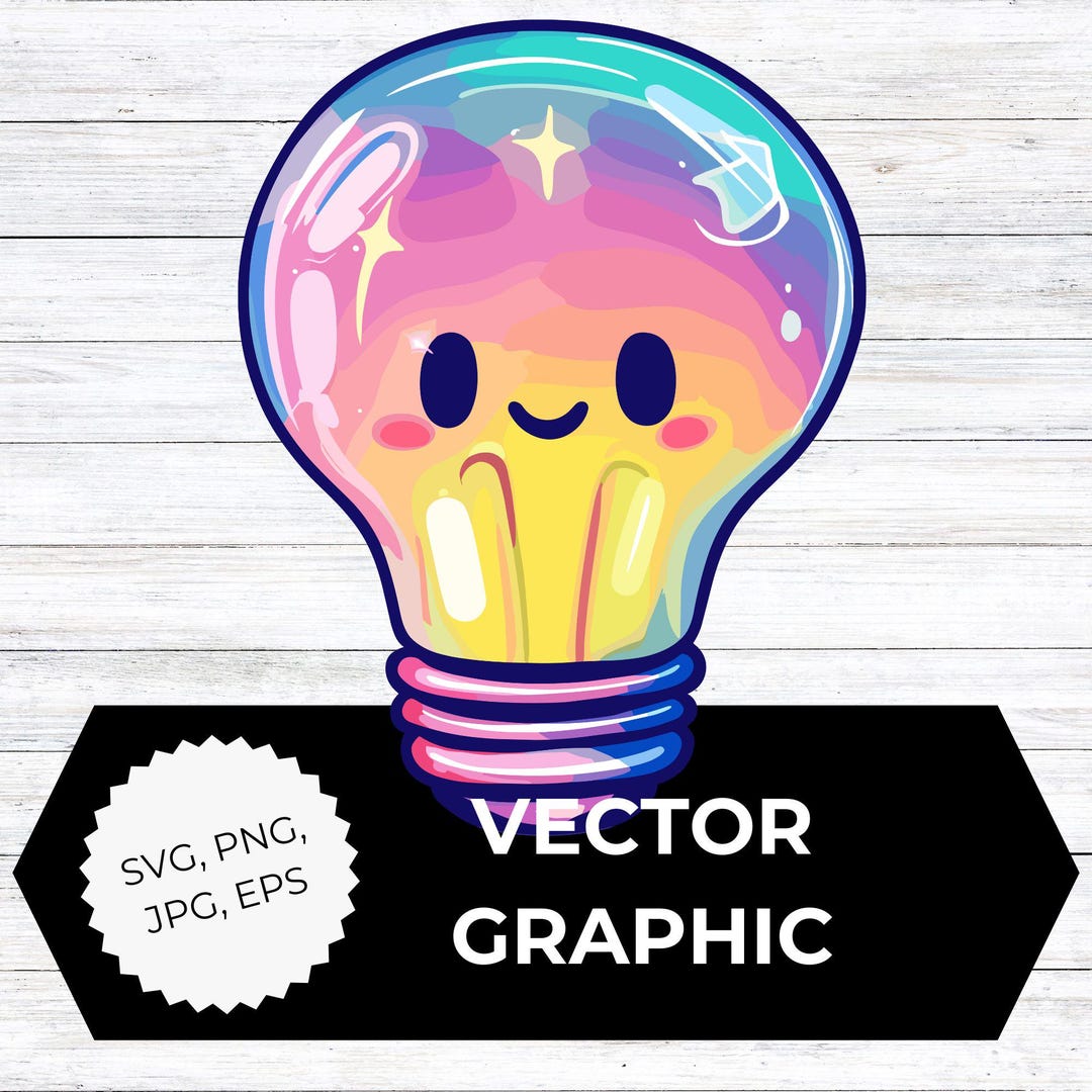 Cute Rainbow Lightbulb Clipart | Kawaii Colorful Idea Vector SVG PNG ...
