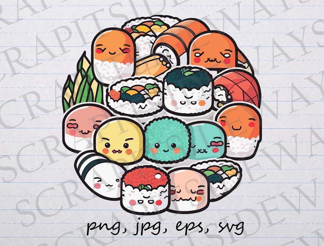 Kawaii Sushi Clip Art Clipart Vector Graphic Svg Png Jpg Eps, Cute Food ...
