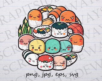 Sushi Kawaii Clipart Bundle Cute Sushi Clip Art Onigiri Nigiri Maki ...