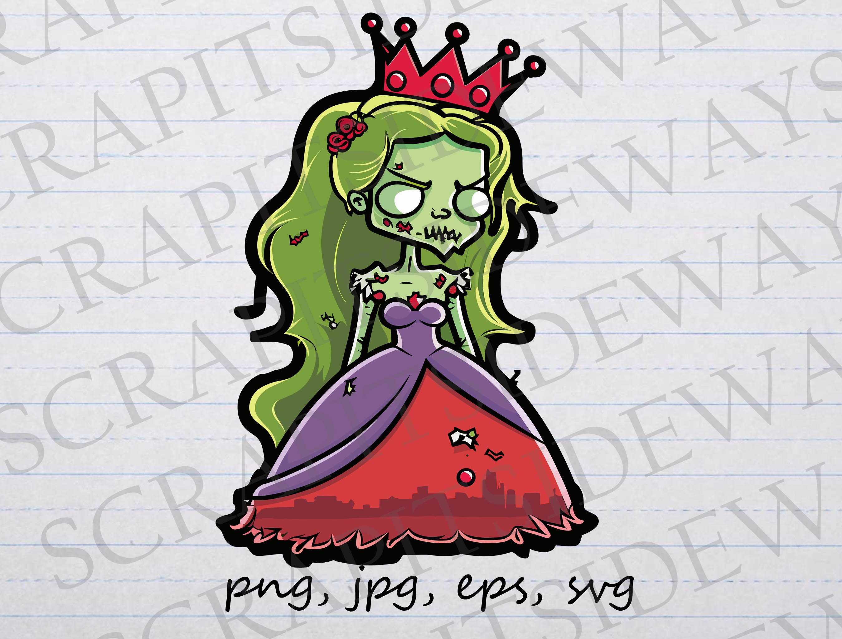Zombie Princess Clipart Vector Graphic Svg Png Jpg Eps Scary - Etsy