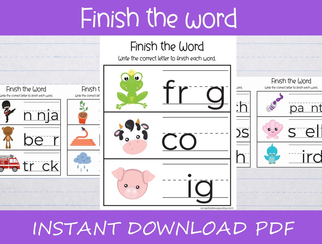 9 Page Finish the Word Worksheet Printable Instant Download Educational ...