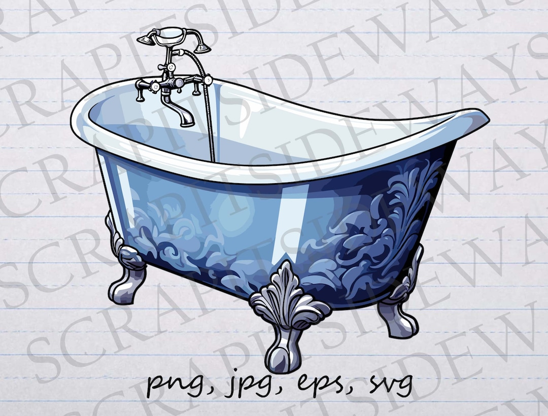 Clawfoot Bathtub Clip Art Clipart Vector Graphic Svg Png Jpg Eps Vintage Tub, Fancy Tub, Bath ...