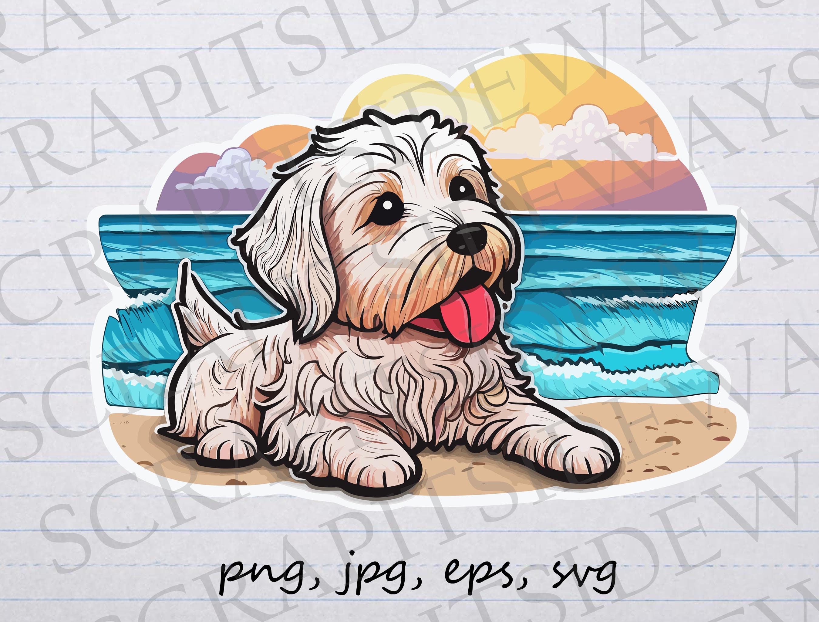 Dog at the Beach Westie Clipart Vector Graphic Svg Png Jpg Eps Sticker ...