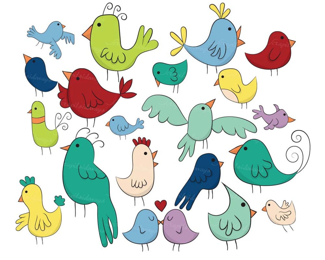 20 Doodle Birds VG-014 Hand Drawn Digital Clipart Printable Images ...