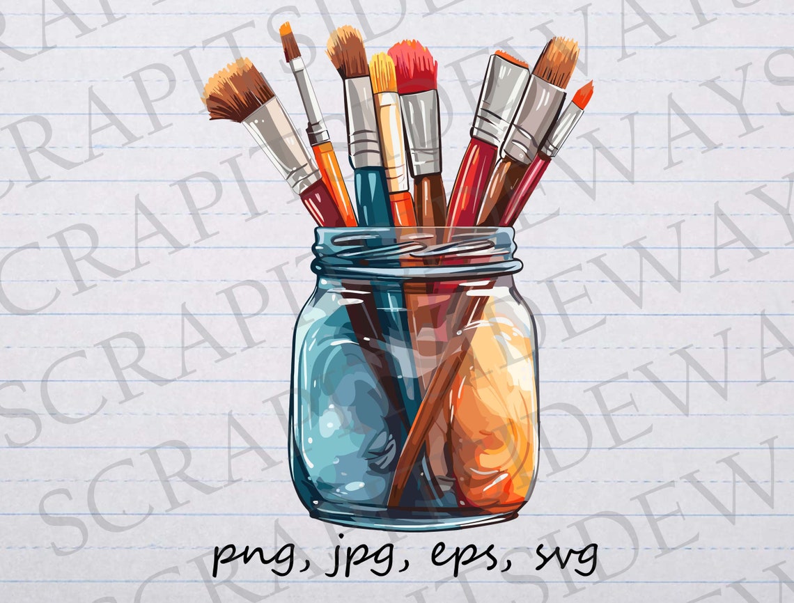 Paint Brushes in a Jar Clip Art Clipart Vector Graphic Svg Png Jpg Eps ...