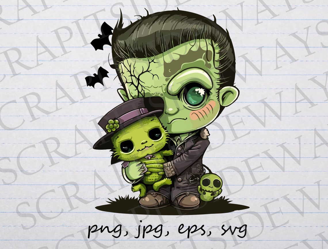 Cute Frankenstein With Plushie Clipart Vector Graphic Svg Png - Etsy