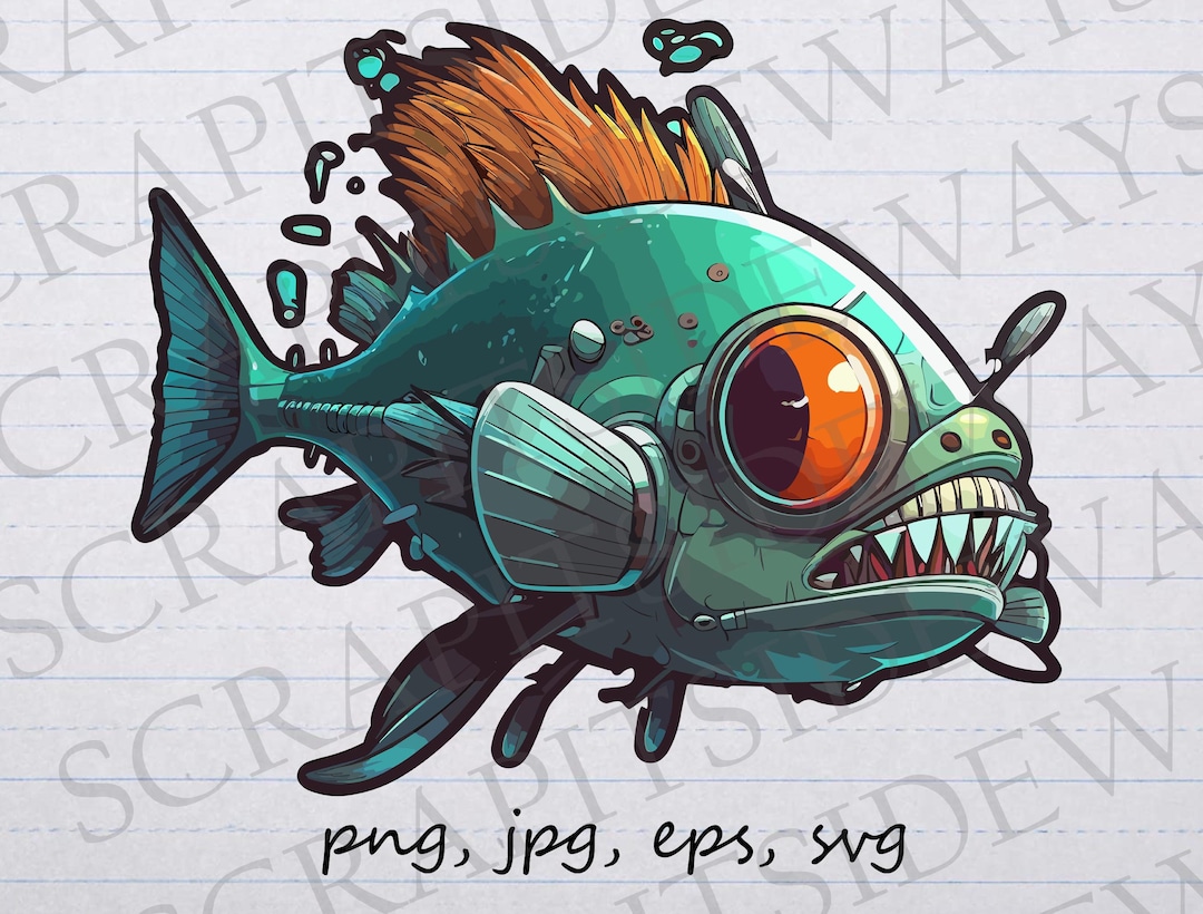 Robot Fish Clipart Vector Graphic Svg Png Jpg Eps Sci Fi Fish - Etsy