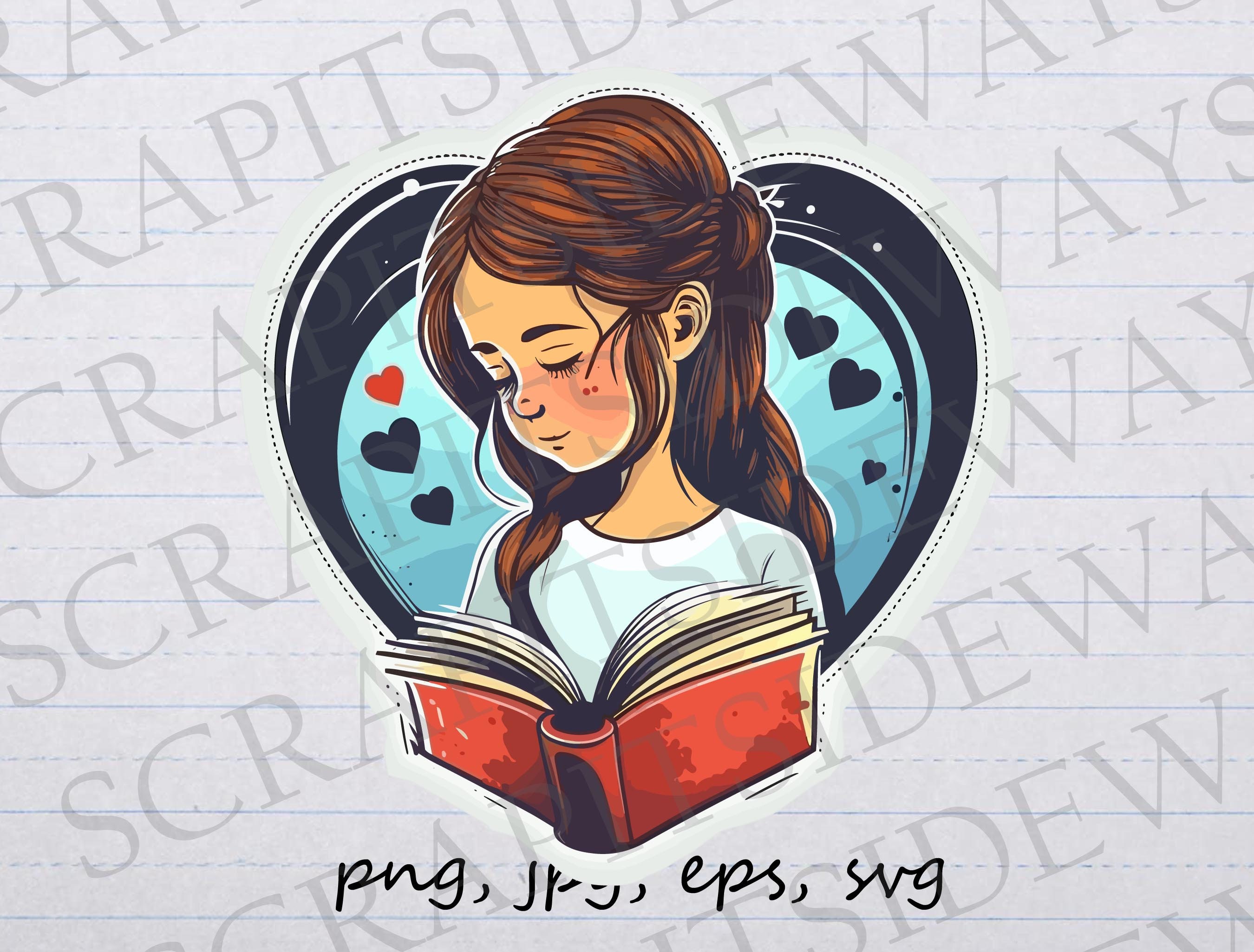 Heart Girl Reading a Book Clipart Vector Graphic Svg Png Jpg - Etsy