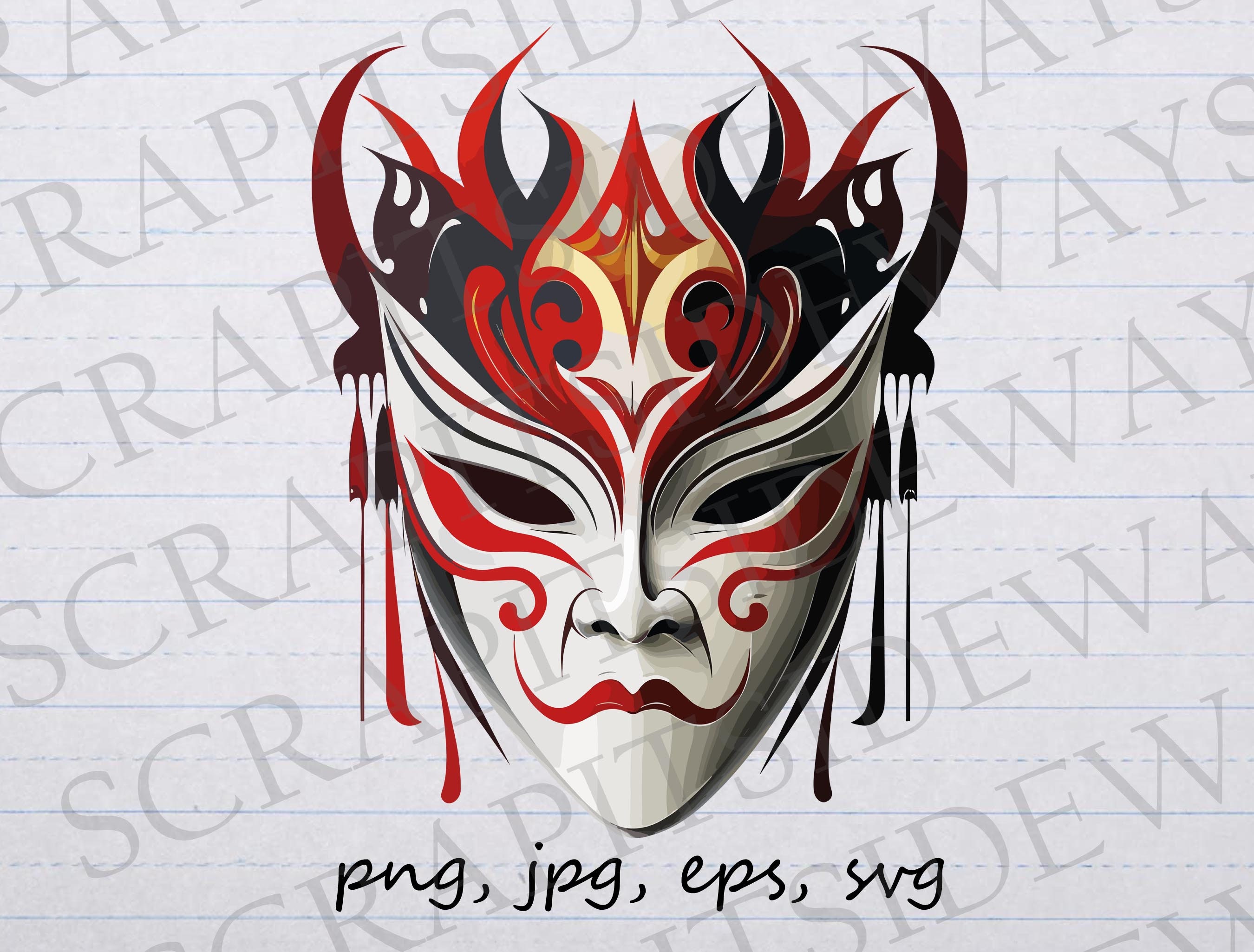 Kabuki Mask Clipart Vector Graphic Svg Png Eps Sticker Etsy
