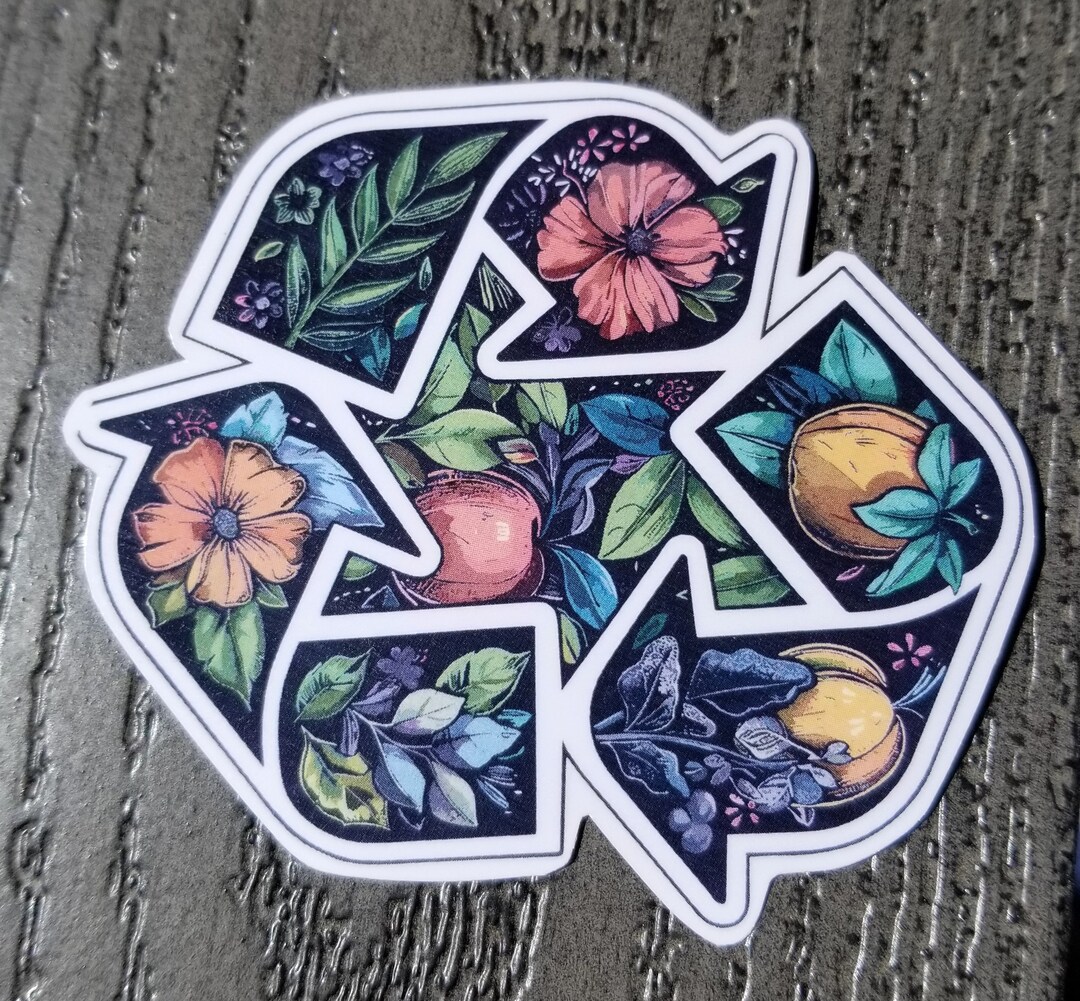 Floral Recycle Symbol Vinyl Sticker 3 Inches, Water Resistant Decal ...