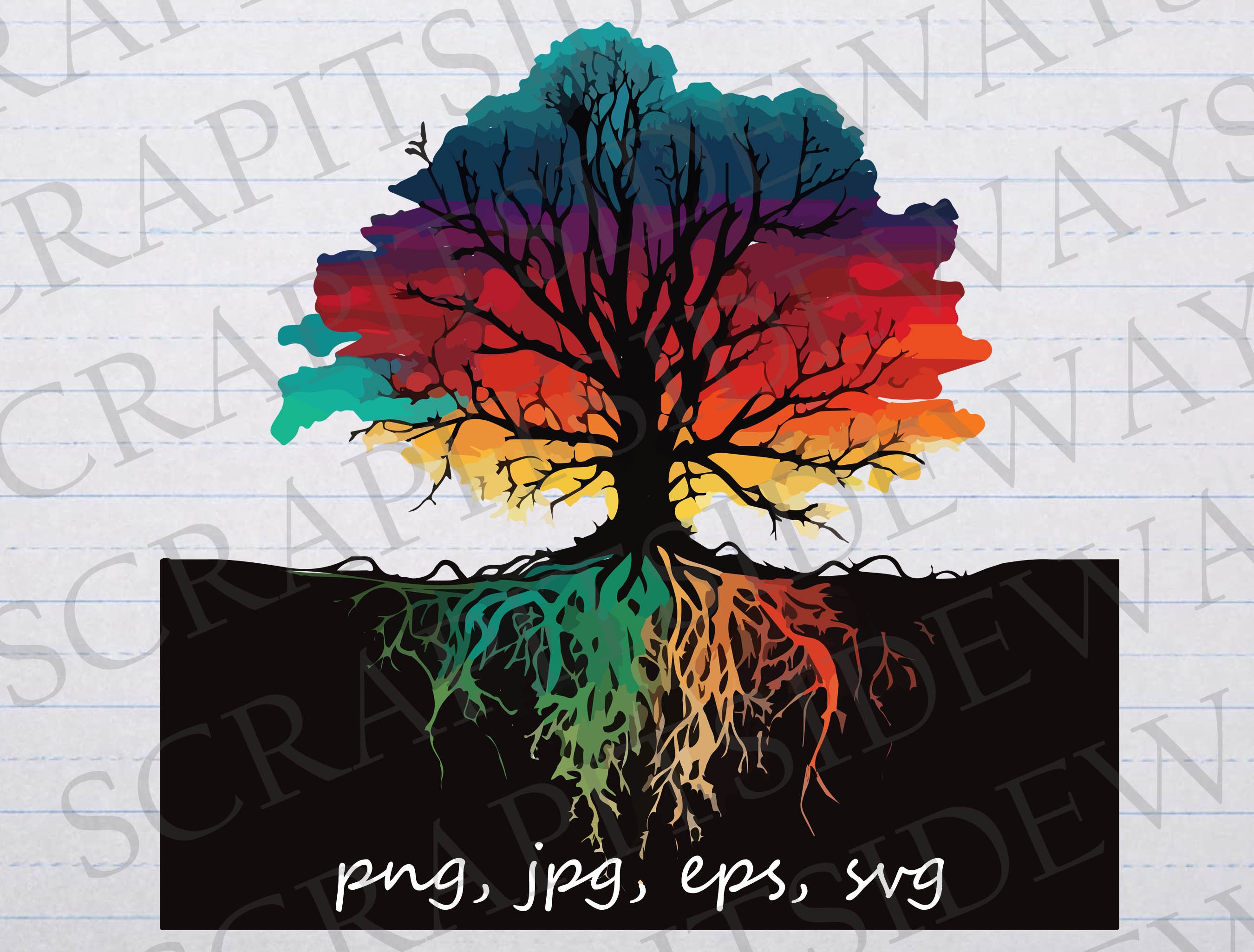 Colorful Tree With Roots Clipart Vector Graphic Svg Png Jpg - Etsy