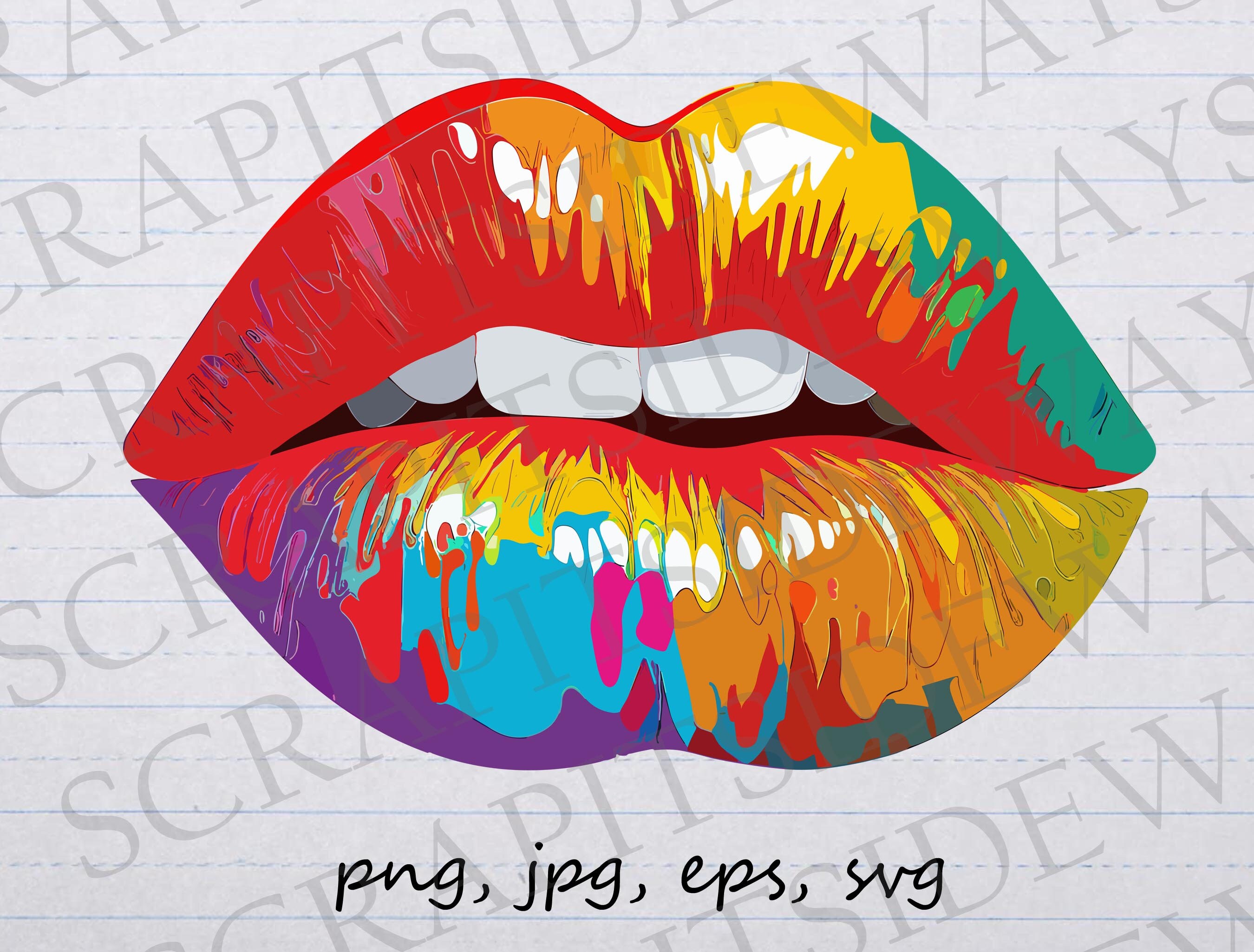 Colorful Lips Clipart Vector Graphic Svg Png Jpg Eps Woman - Etsy