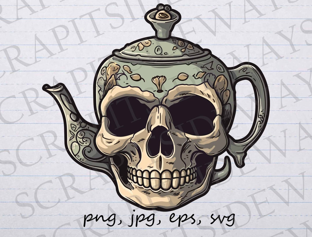Skull Tea Pot Clip Art Clipart Vector Graphics Svg Png Jpg Eps, Gothic ...