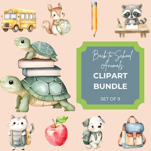 Cute Back to School Animals Clipart | 9 PNG Quirky Watercolor Graphics ...