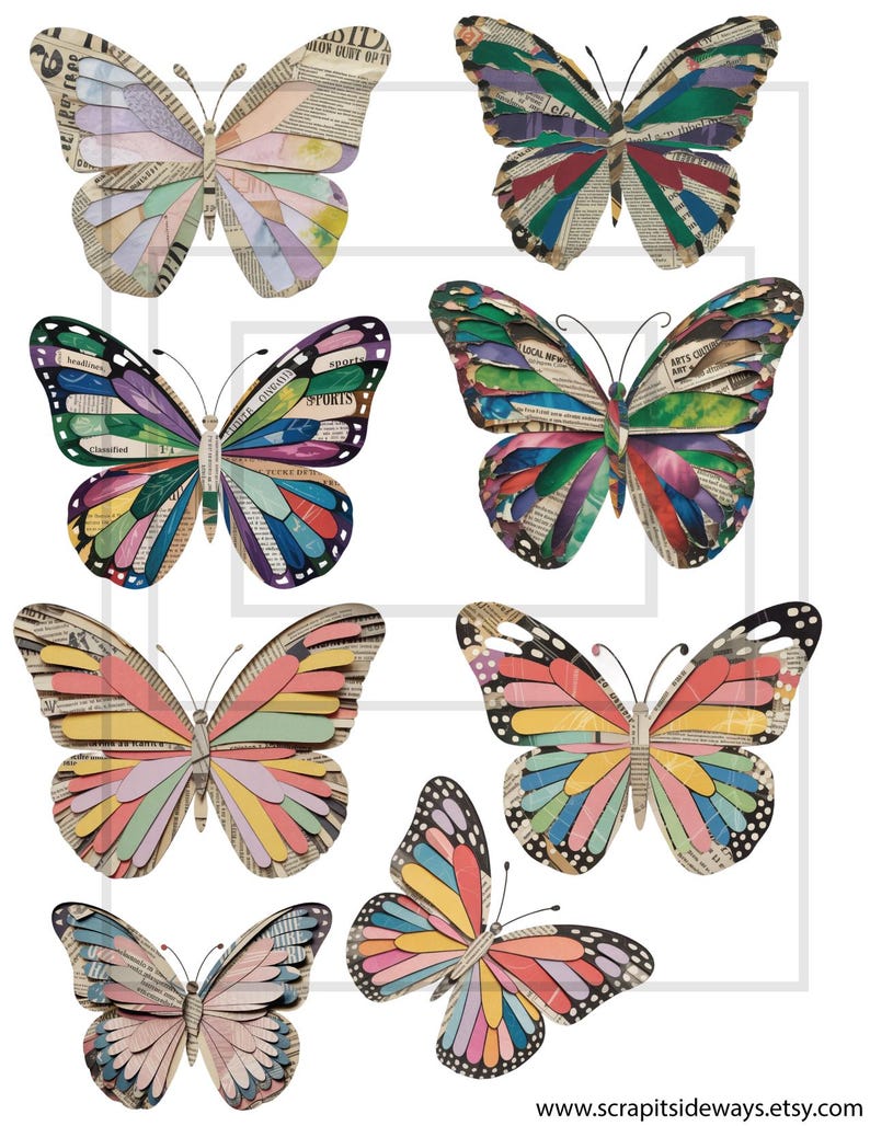 Mixed Media Butterflies Print and Cut Kit (PDF Download) Fussy Cuts ...
