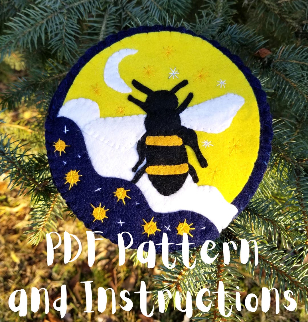 Celestial Bee Felt Mug Rug Pdf Pattern Night Bee, Embroidery Template ...